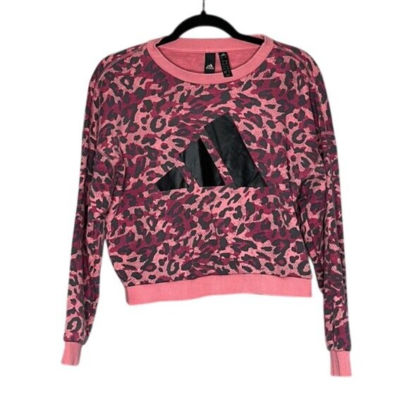 adidas | Tops | Adidas Pink Leopard Print Cropped Sweater Sweatshirt ...